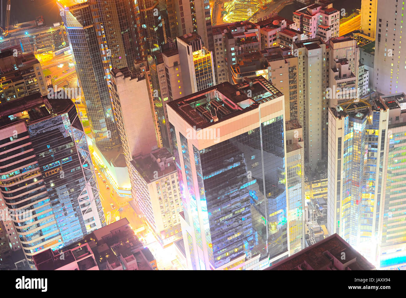 Top view on Hong Kong at night Stock Photo - Alamy