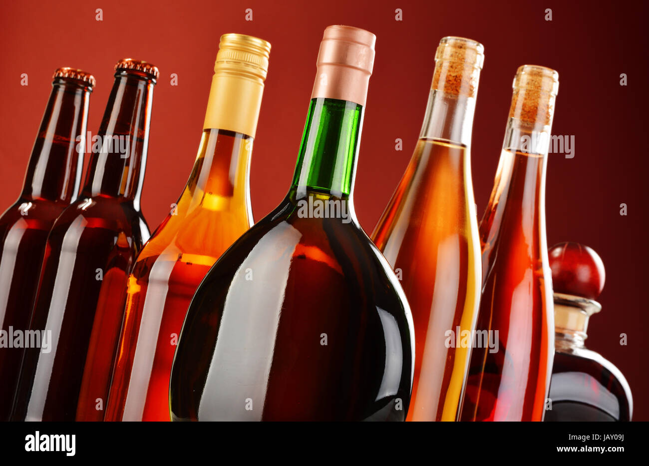 Bottles of assorted alcoholic beverages Stock Photo - Alamy