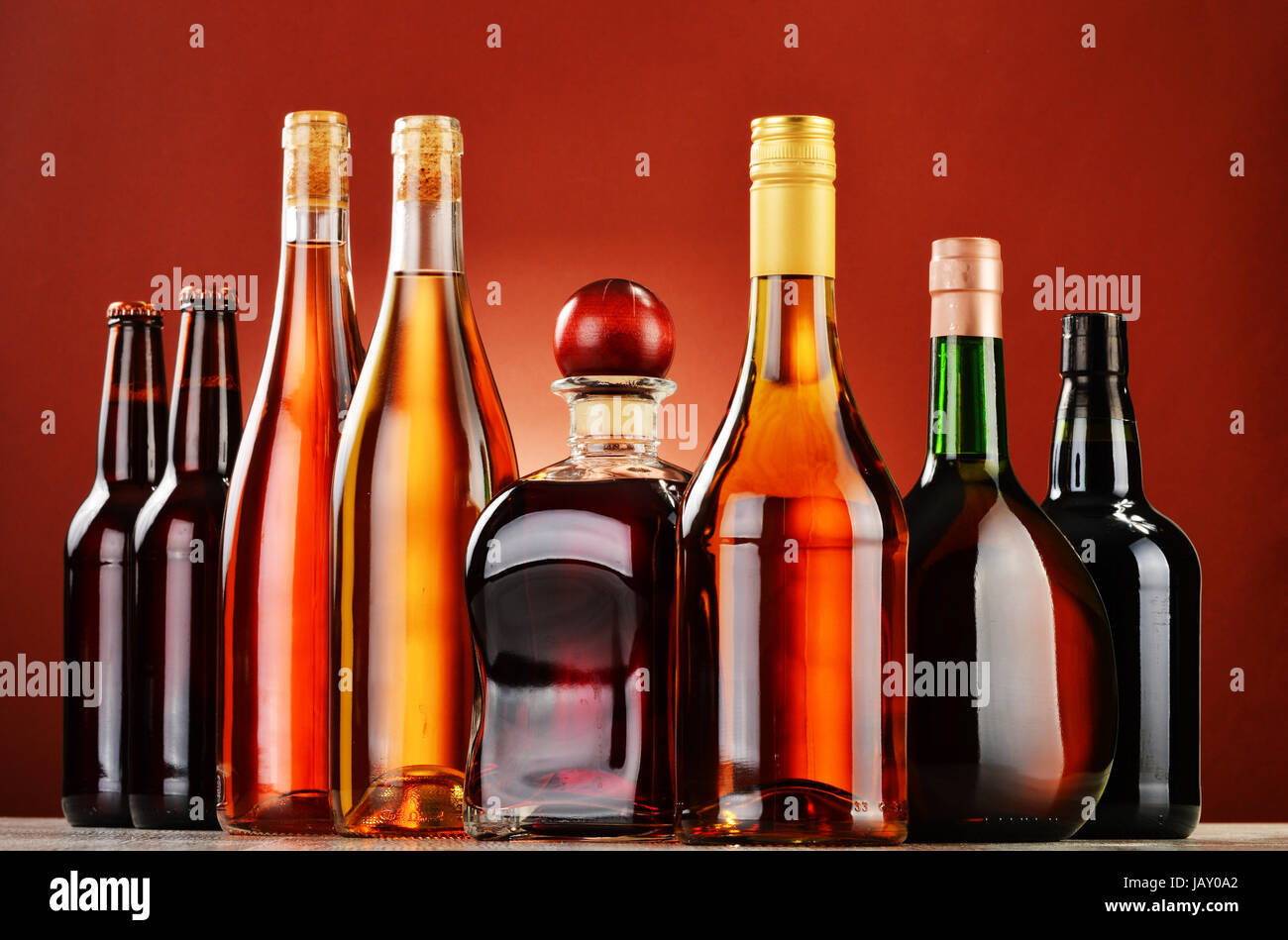 Bottles of assorted alcoholic beverages Stock Photo - Alamy