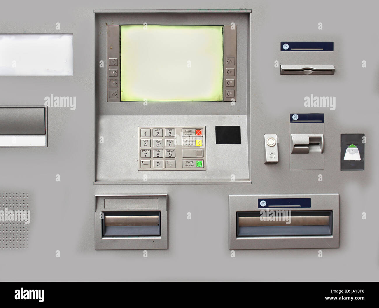 Closeup of modern bank cash machine with electronic display Stock Photo ...