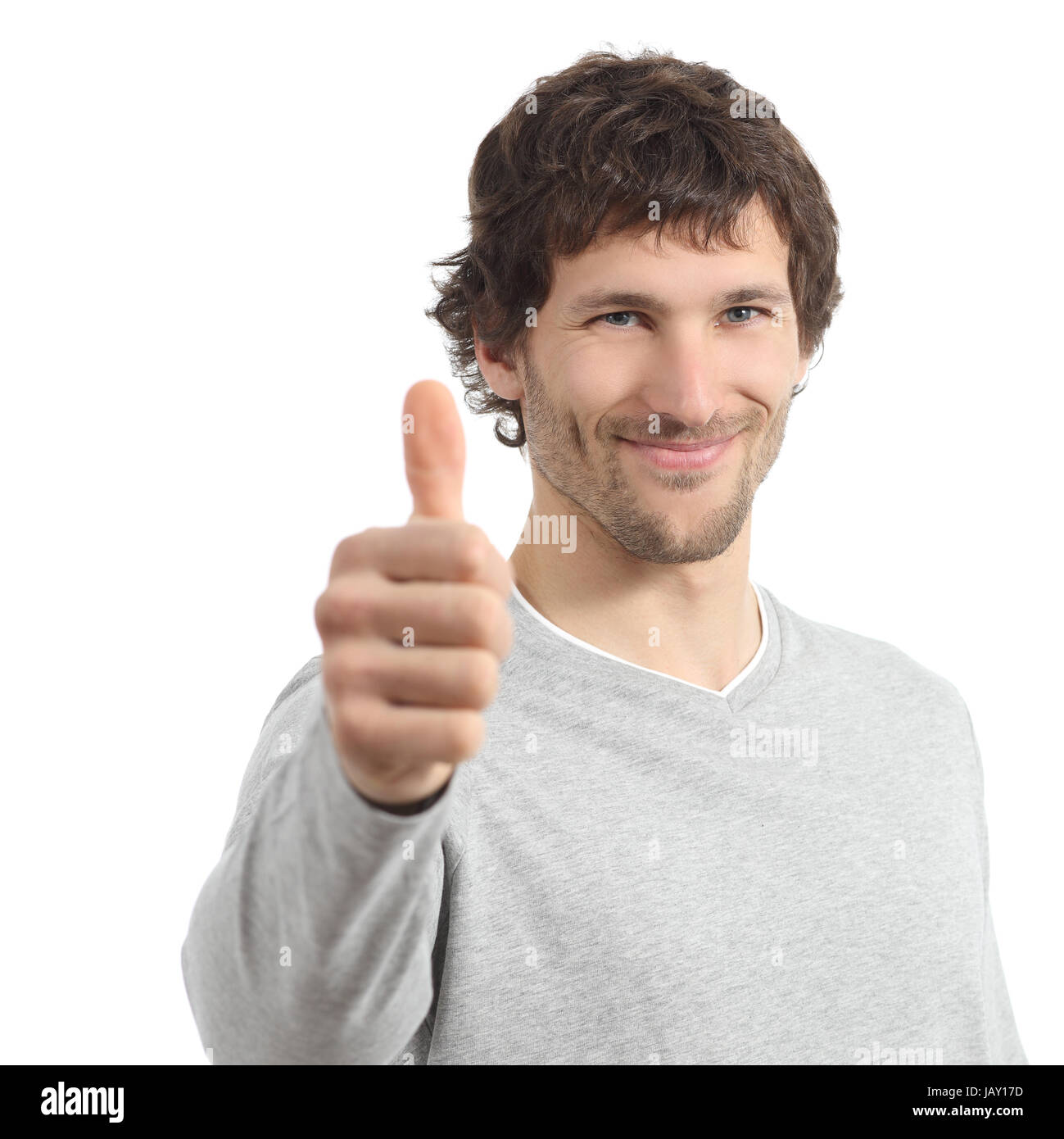 Attractive adult man agree with thumb up isolated on a white background ...