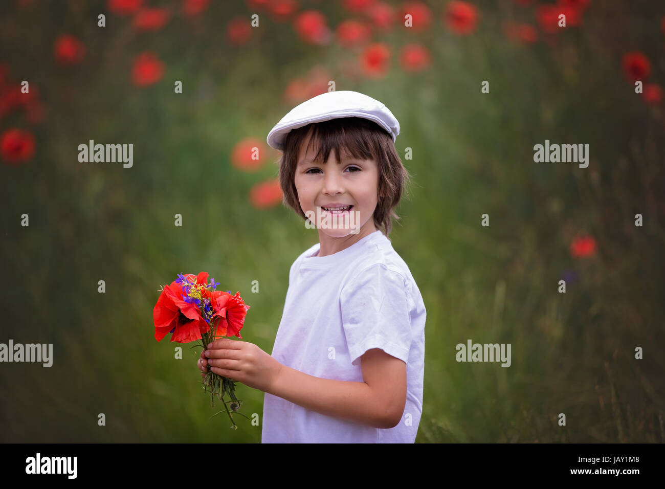 Child boy in a poppy field hi-res stock photography and images - Alamy