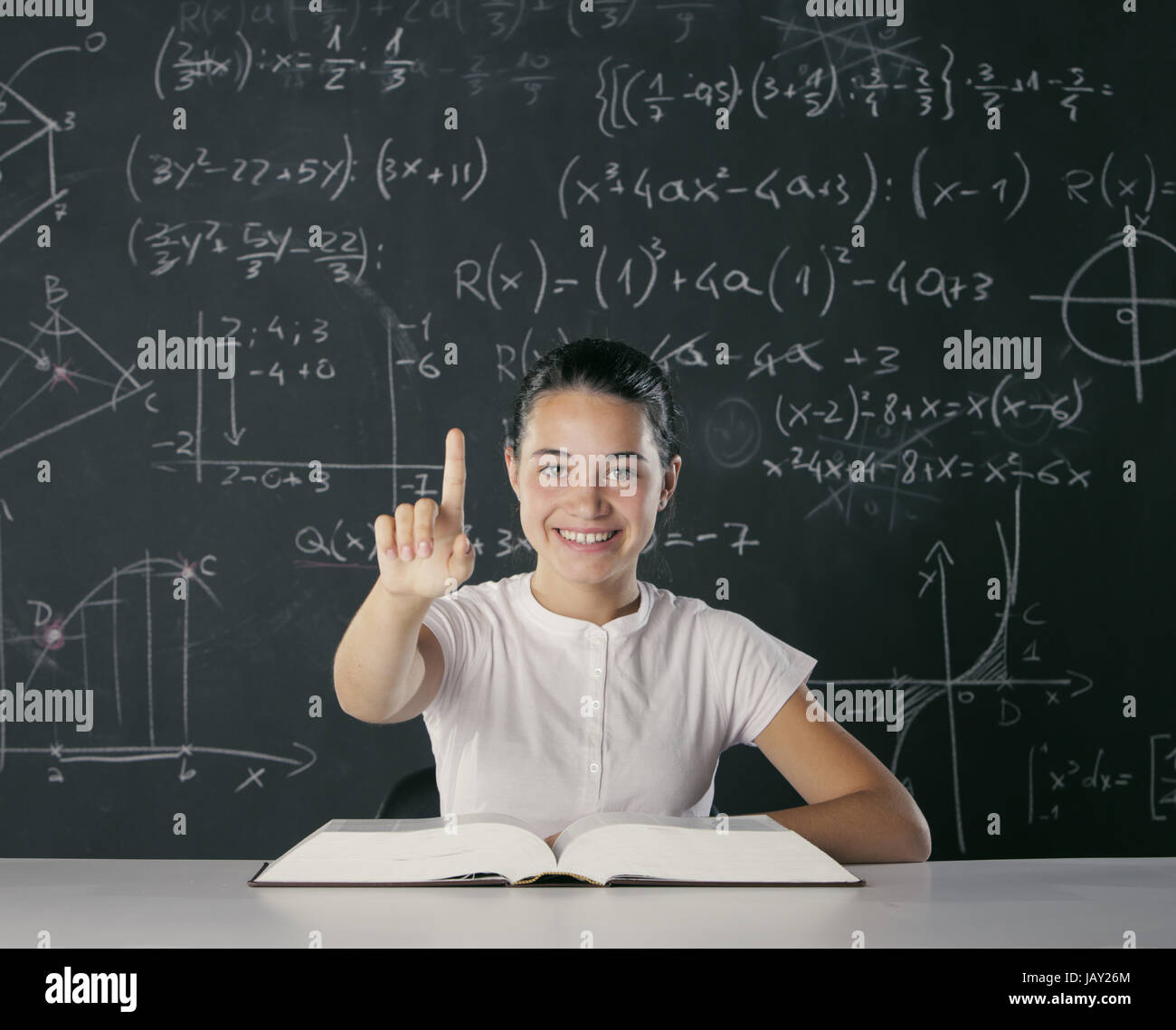Smart girl solves a difficult mathematical task Stock Photo - Alamy