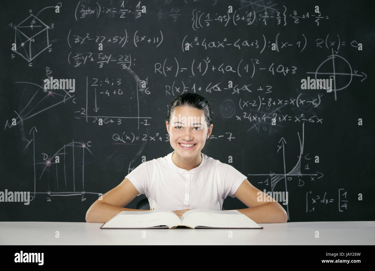 Student sitting in front of a blackboard full of math formulas Stock ...