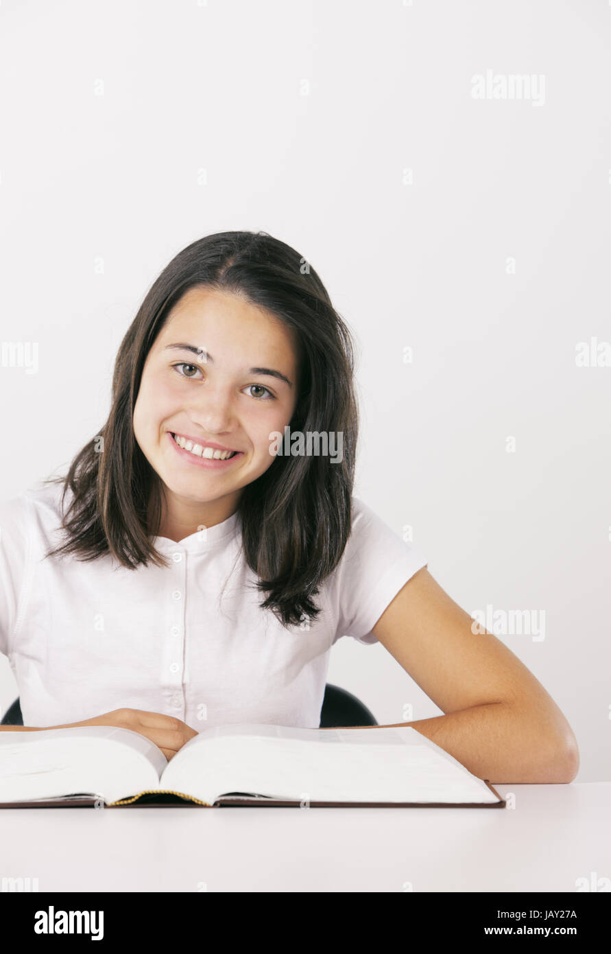 Young girl with book, copy space Stock Photo - Alamy