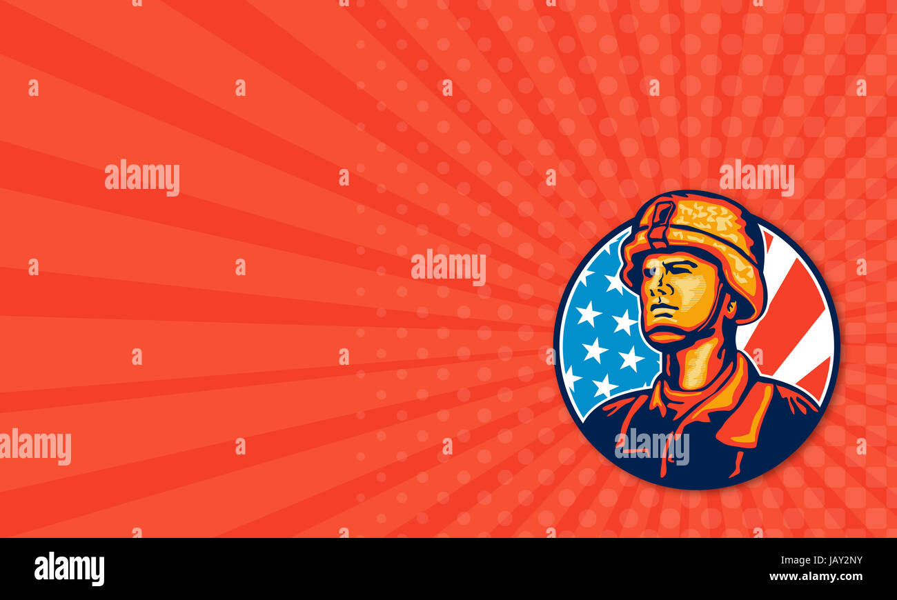 Business card template showing illustration of an American soldier ...