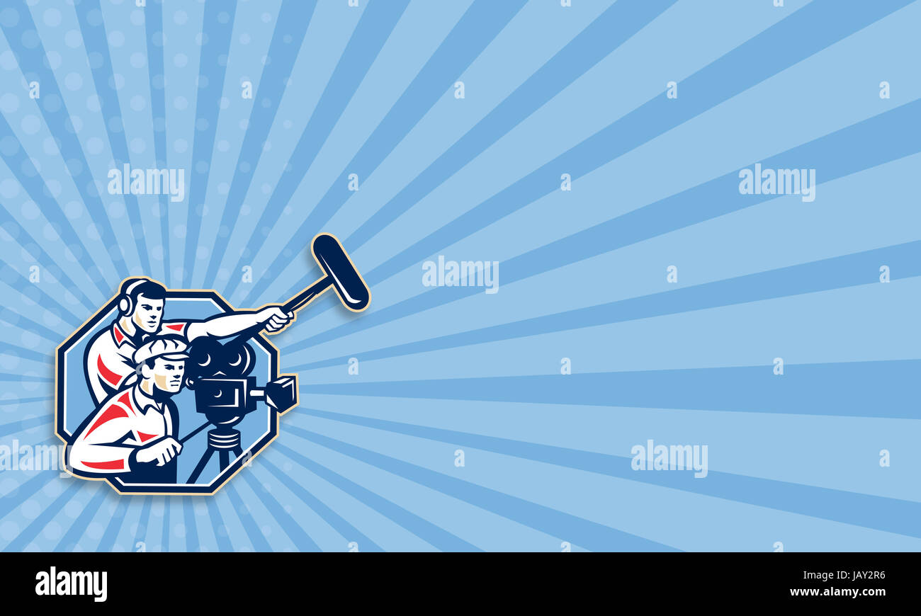 Business card template showing illustration of a cameraman with vintage ...
