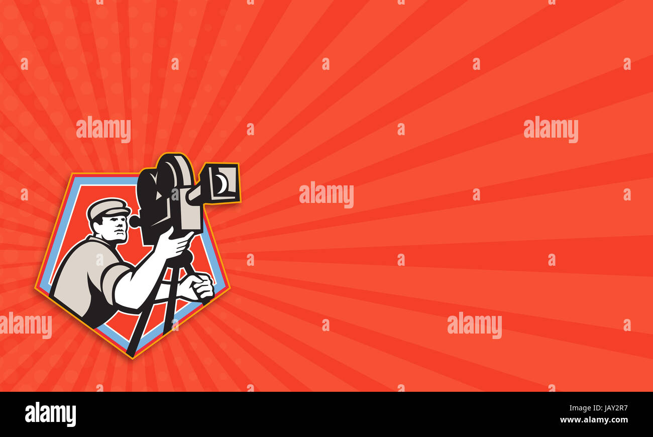 Business card template showing illustration of a cameraman movie ...