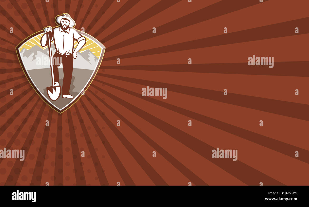Business card template showing illustration of a gold digger miner ...