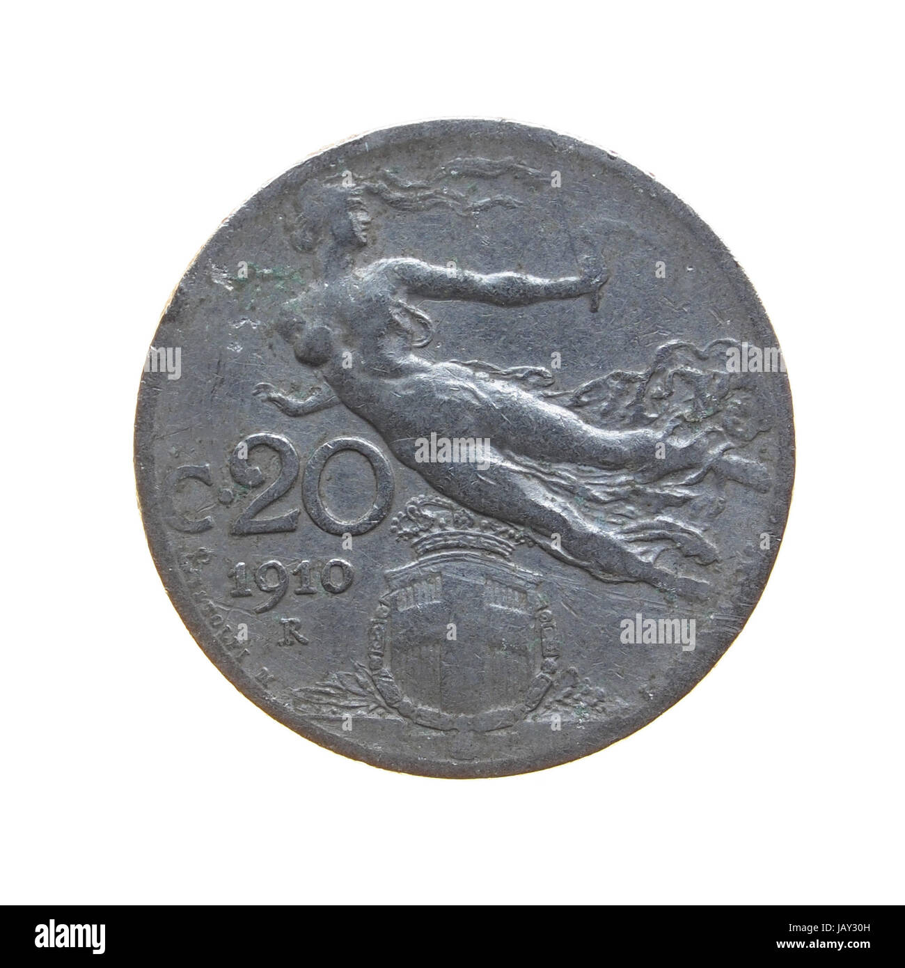 Ancient Italian coin isolated over a white background Stock Photo - Alamy