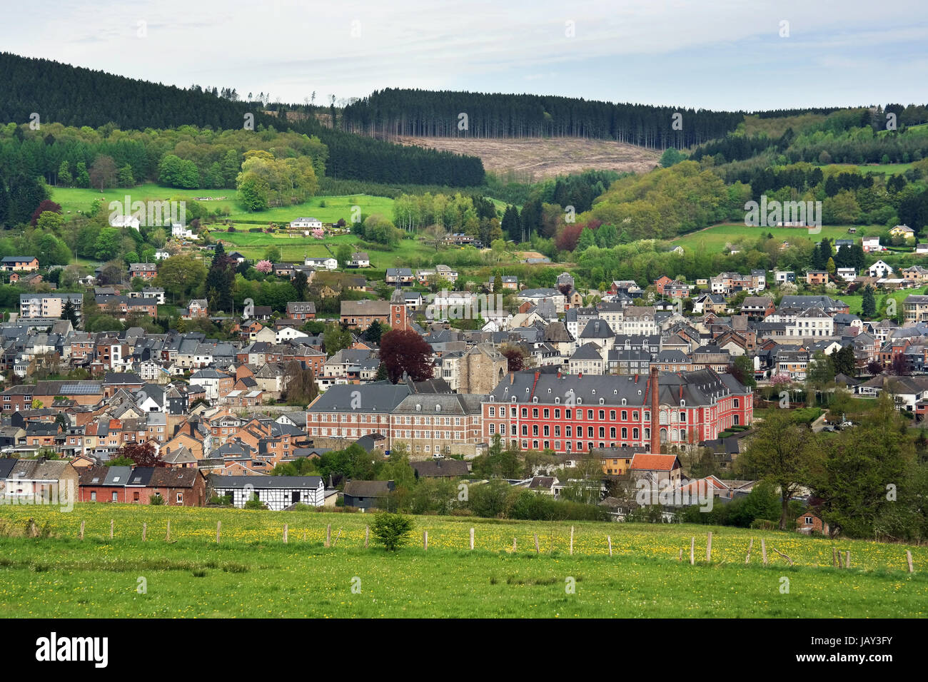 Panorama on the Abbey of Stavelot in the Belgian Ardennes Stock Photo ...