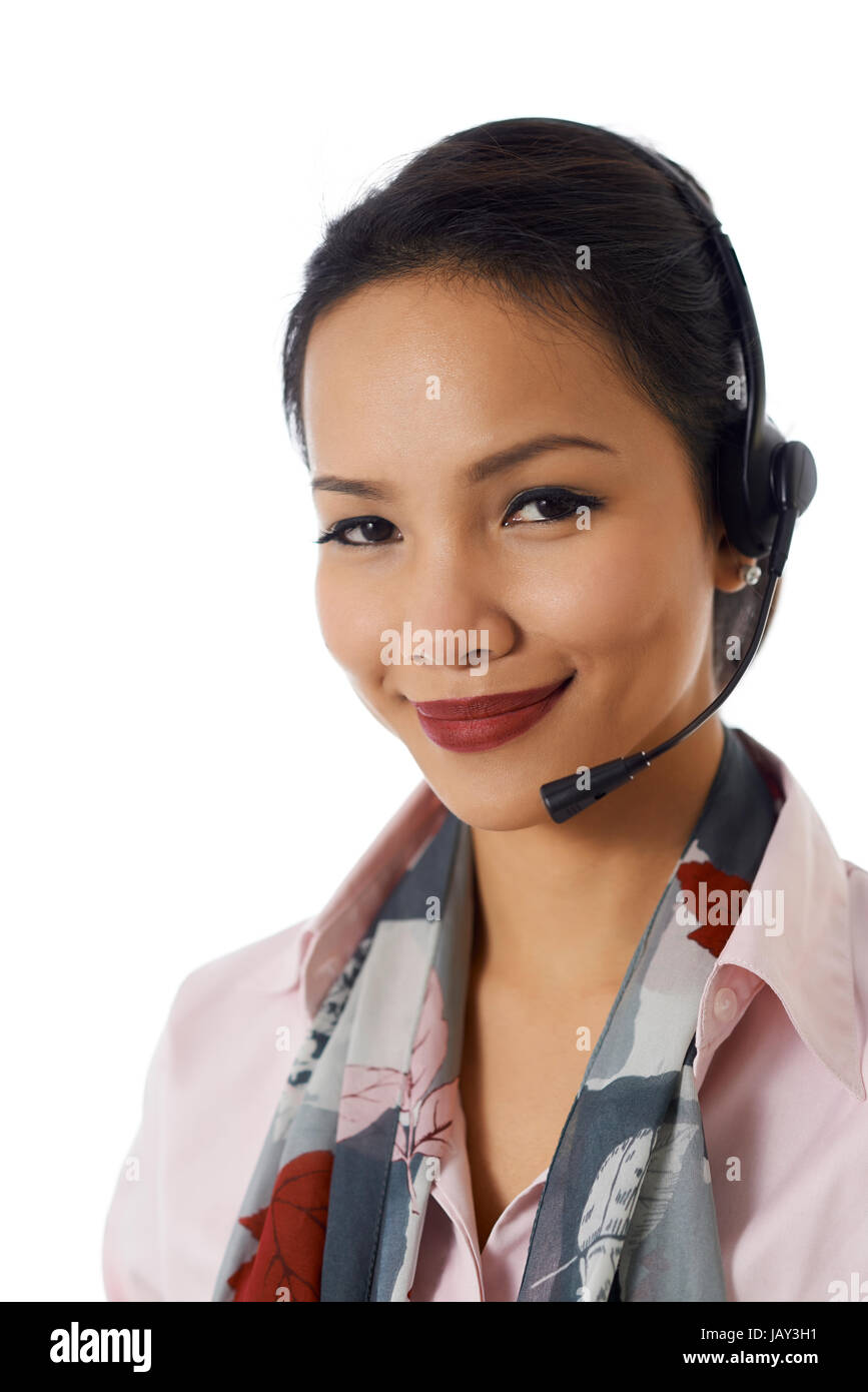 Young people, work and technology, portrait of happy Asian girl working ...