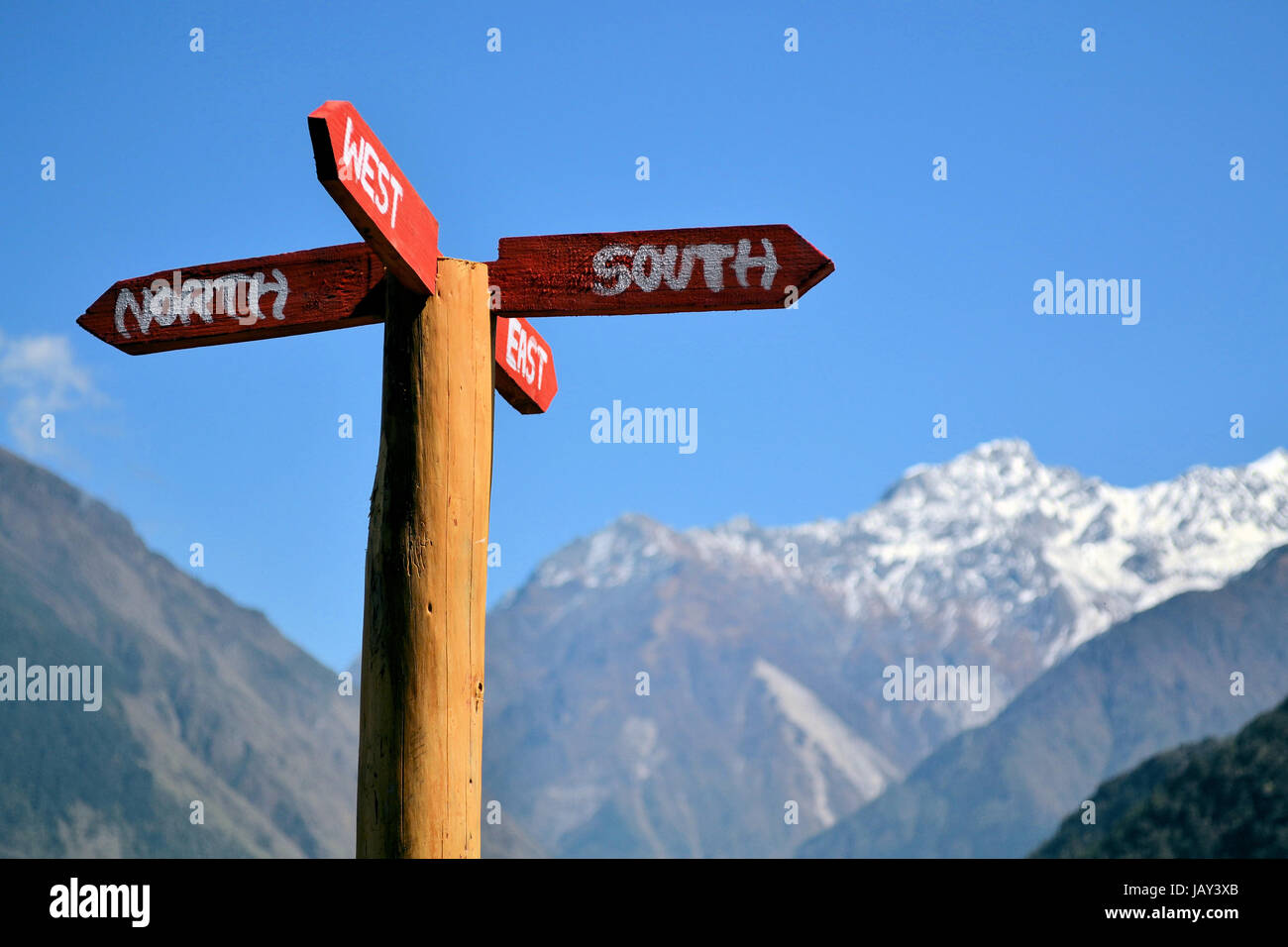 A signpost is pointing South, North, West and East Stock Photo - Alamy