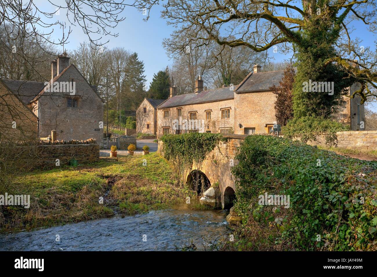 Looking over the old bridge at Upper Swell near Stow on the Wold ...