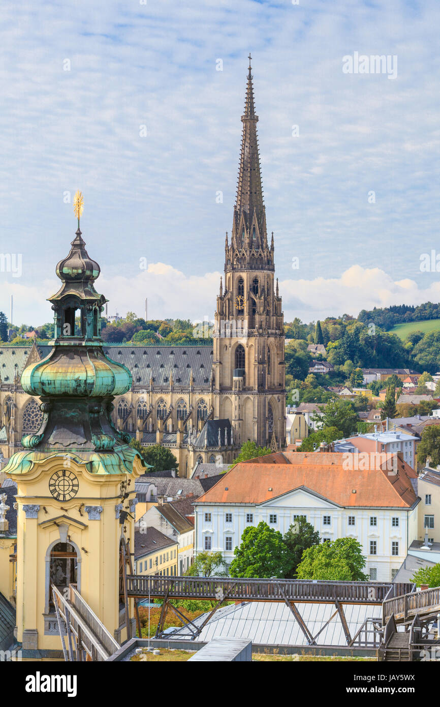 Linz Cityscape with New Cathedral and Church of the Ursulines, Austria Stock Photo - Alamy