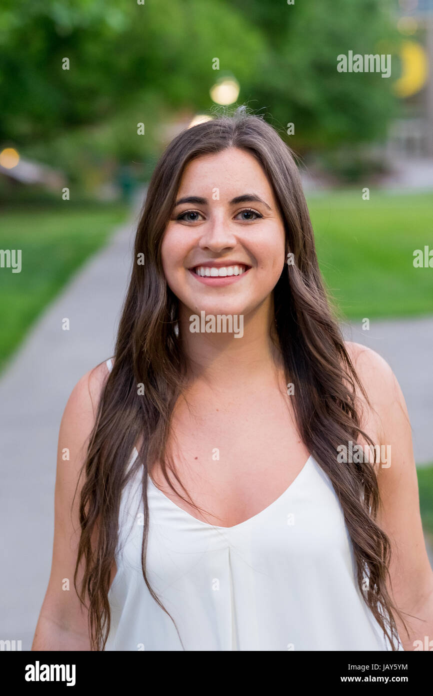 University student lifestyle portrait outdoors with natural light Stock ...