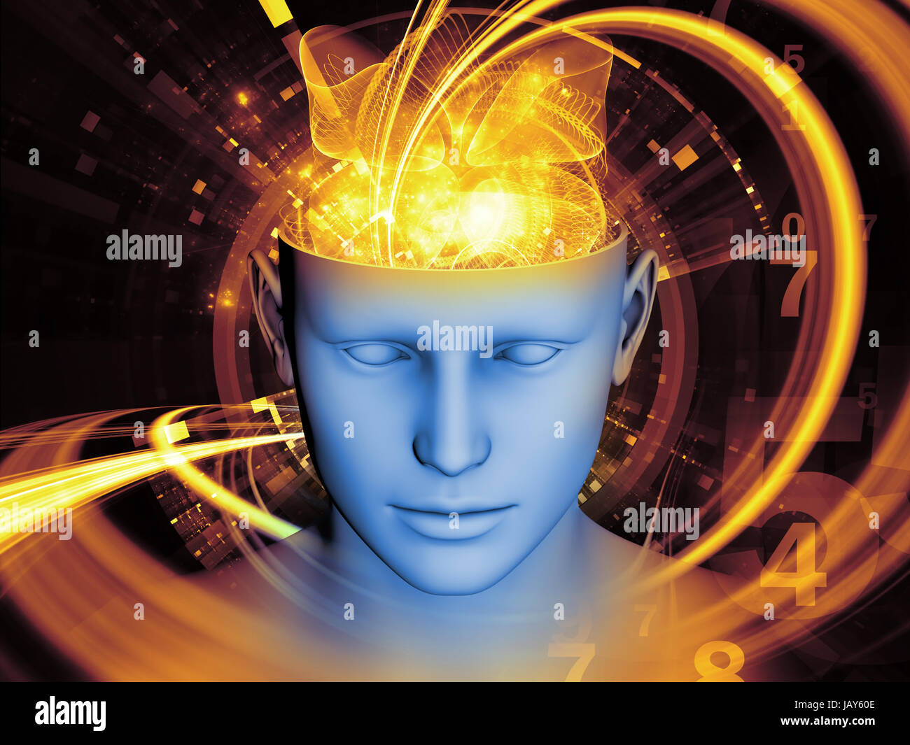 Composition of human head and symbolic elements with metaphorical ...