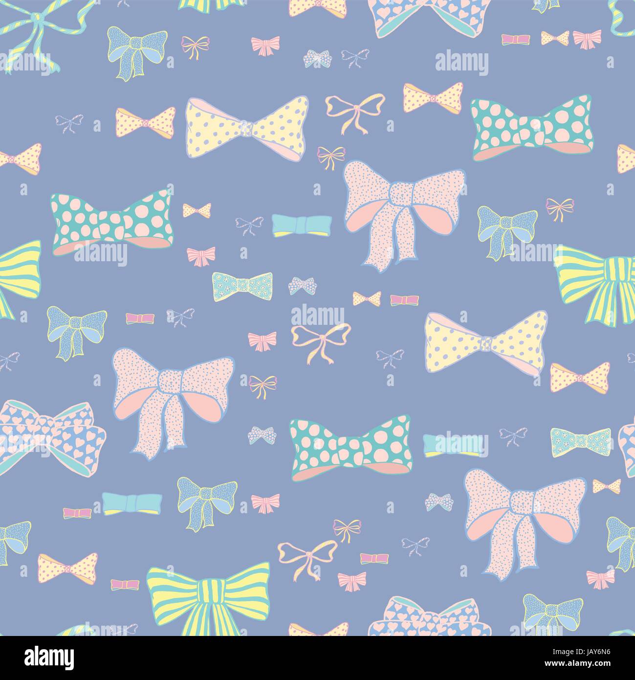 Seamless pattern with hand drawn bows on blue background. Doodles ...