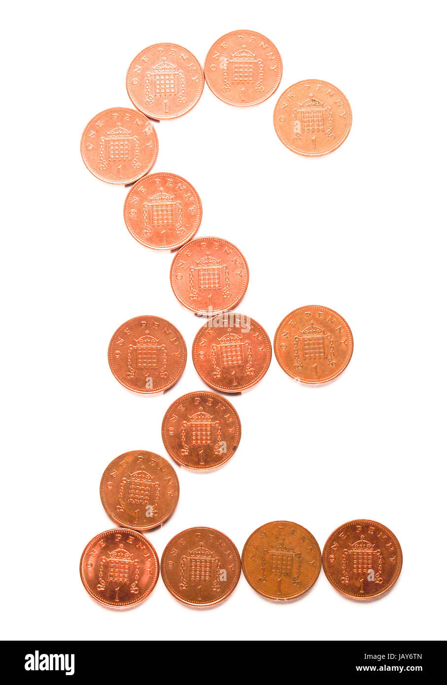 Pound currency sign made with One Penny coins Stock Photo - Alamy