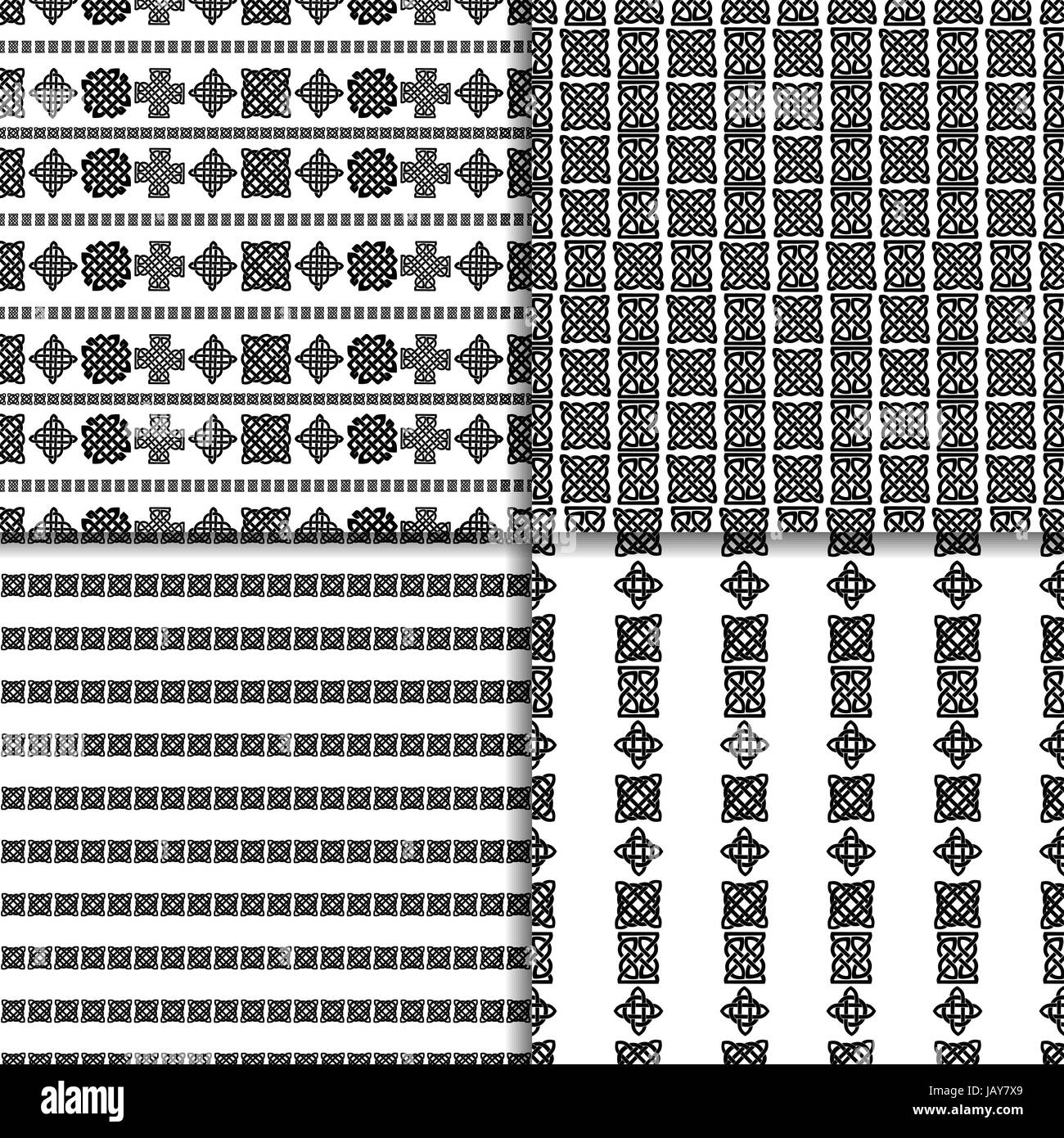 Celtic knot seamless black and white pattern set. Four ethnic abstract ...