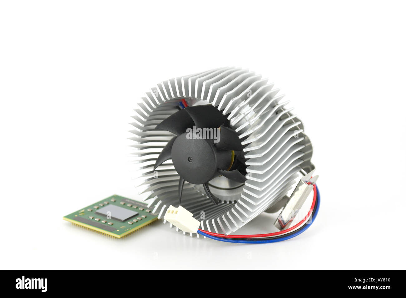 Processor and fan with radiator over white Stock Photo - Alamy