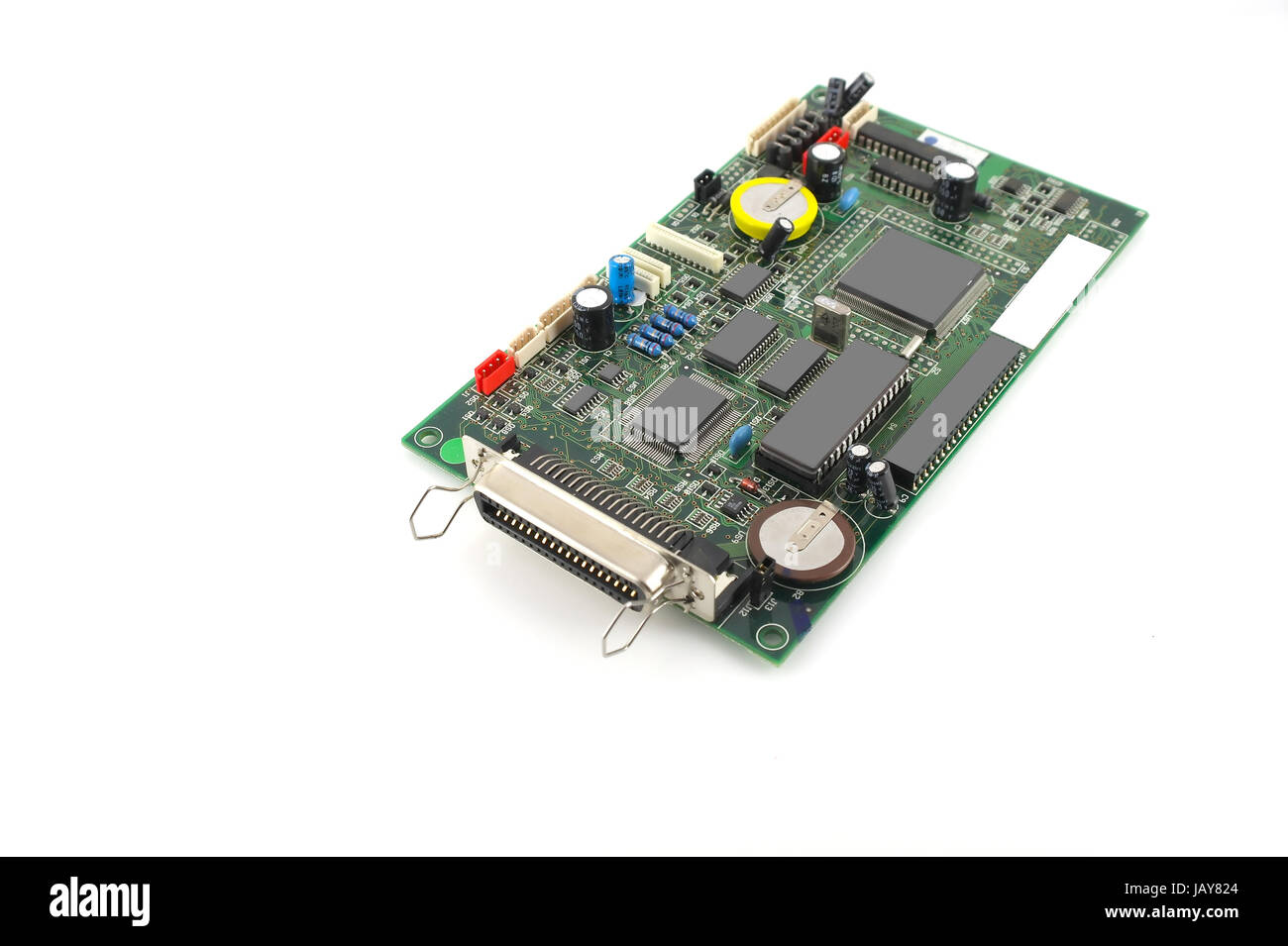 Old electronics circuit board for printer over white Stock Photo - Alamy