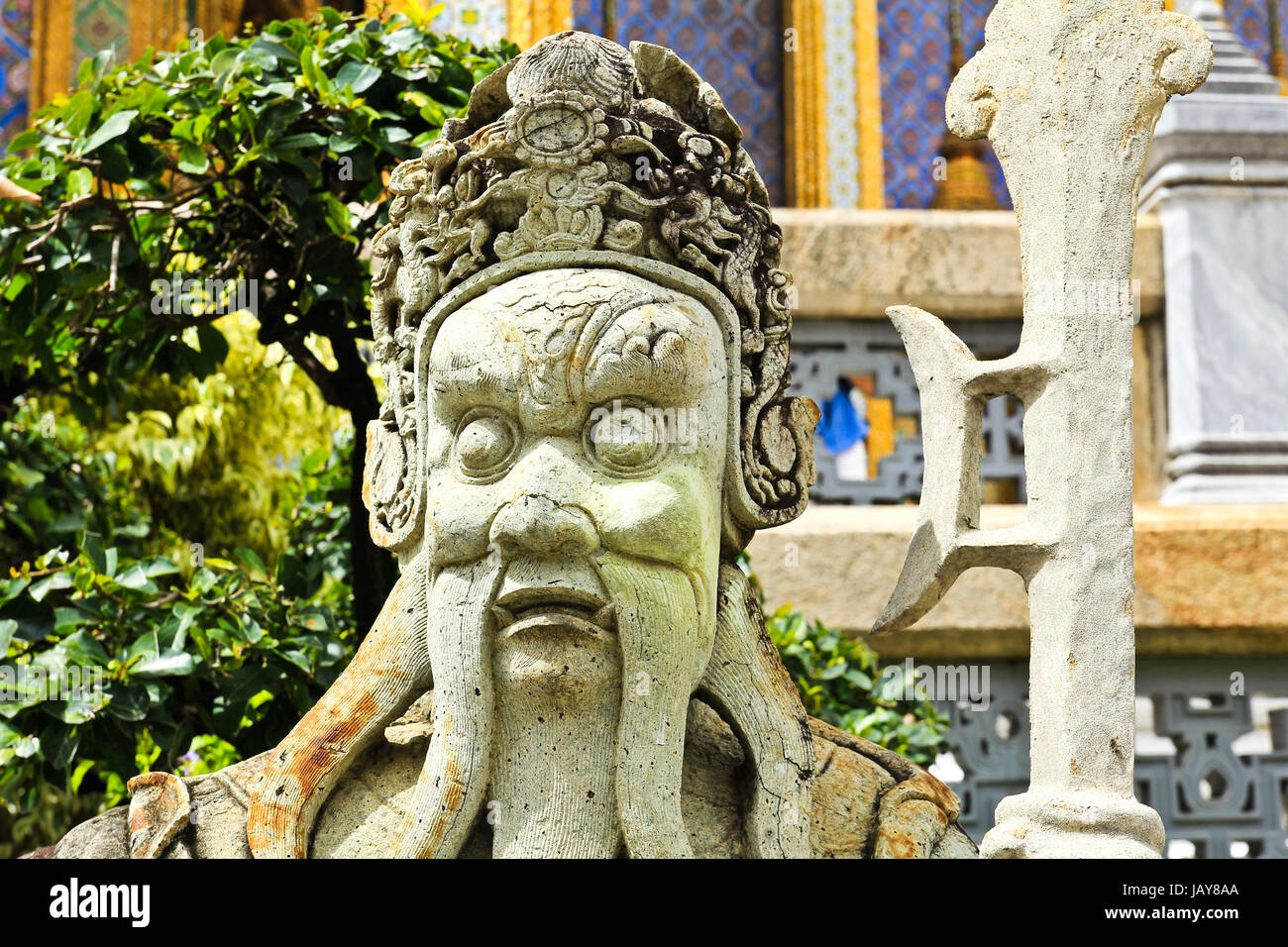 Guardian statue (yak) at the temple Wat phra kaew in the Grand palace ...