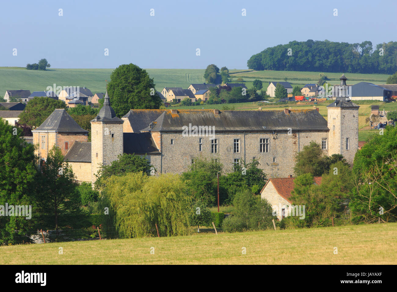 The 17th-century Falaen Castle (fortified farmhouse) in Falaen, Belgium ...