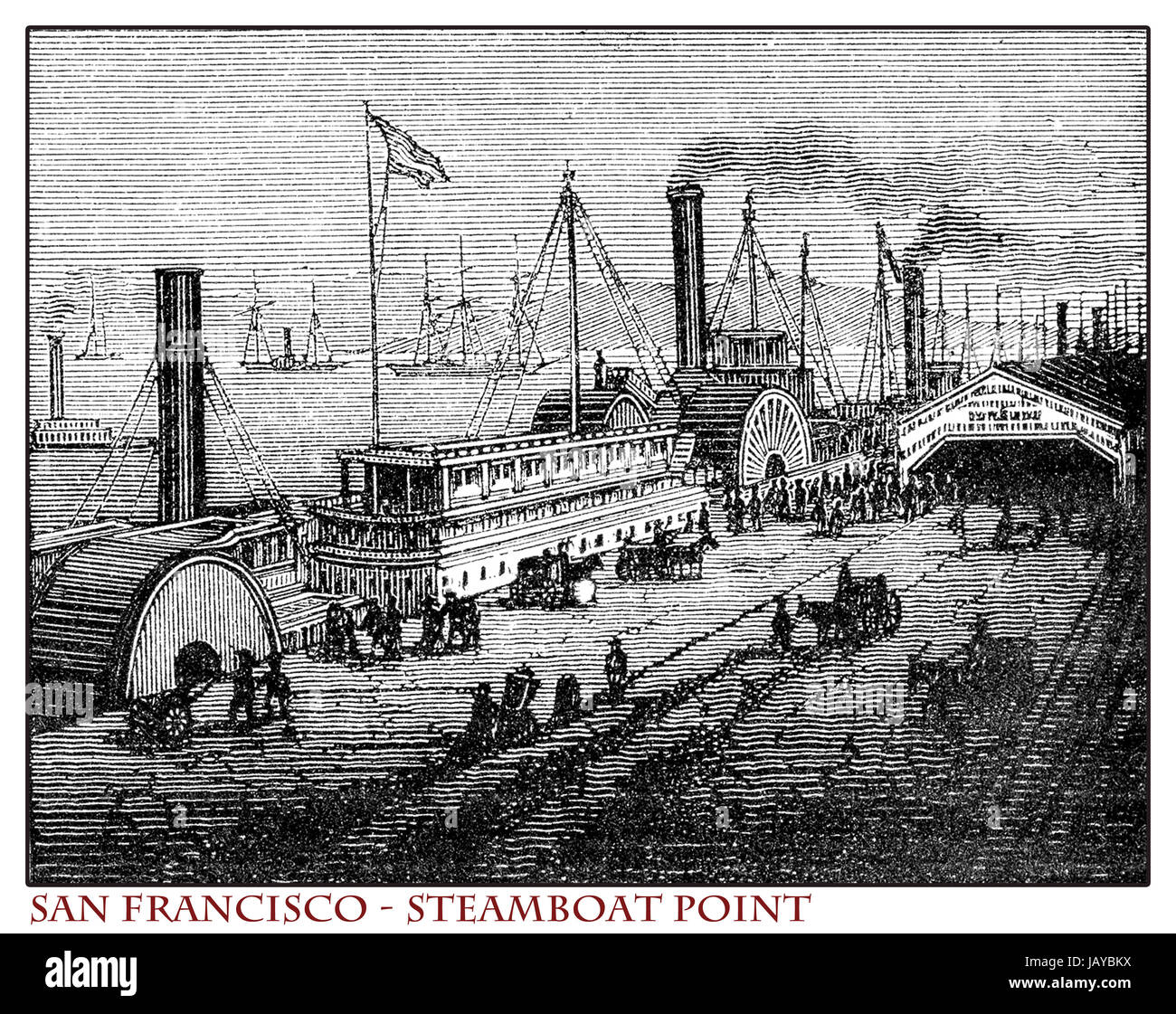 California, San Francisco Steamboat Point, engraving from year 1873 ...
