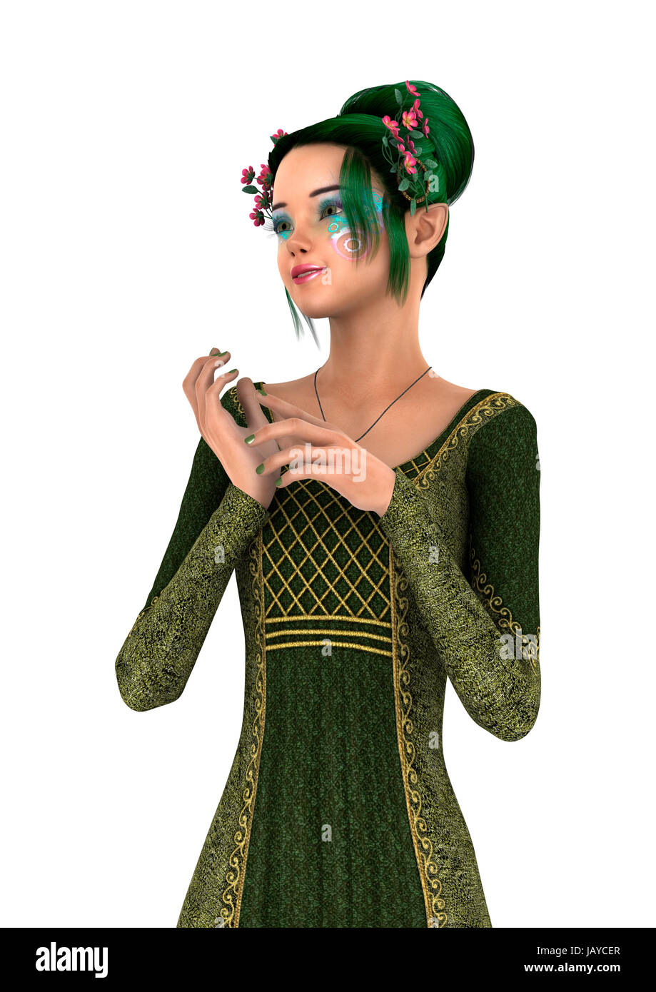 3D rendering of a beautiful princess of spring isolated on white ...