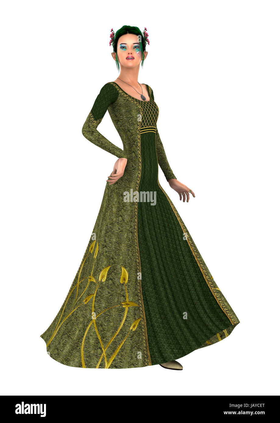 3D rendering of a beautiful princess of spring isolated on white ...