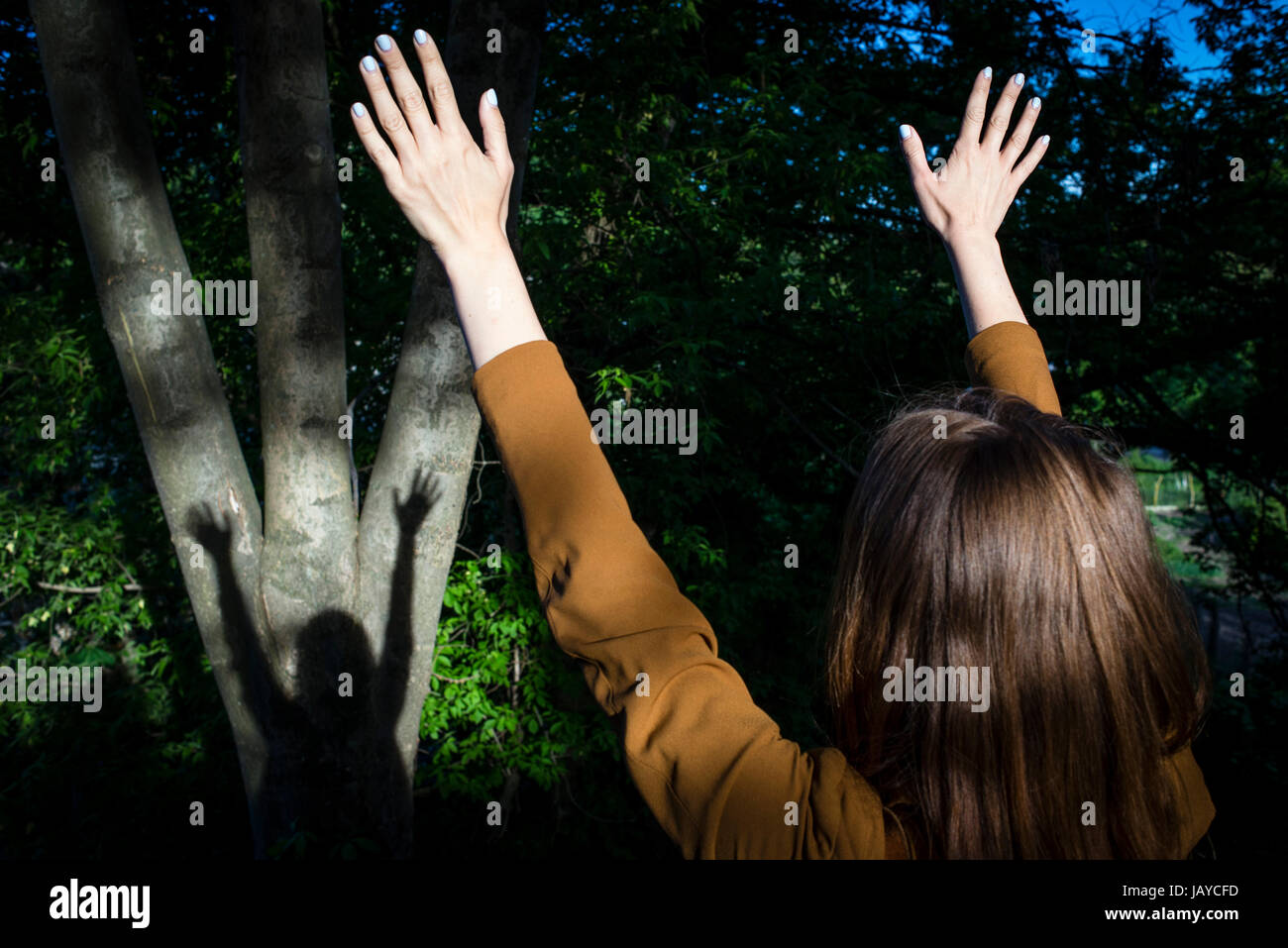 Shadow of a woman in green light hi-res stock photography and images ...