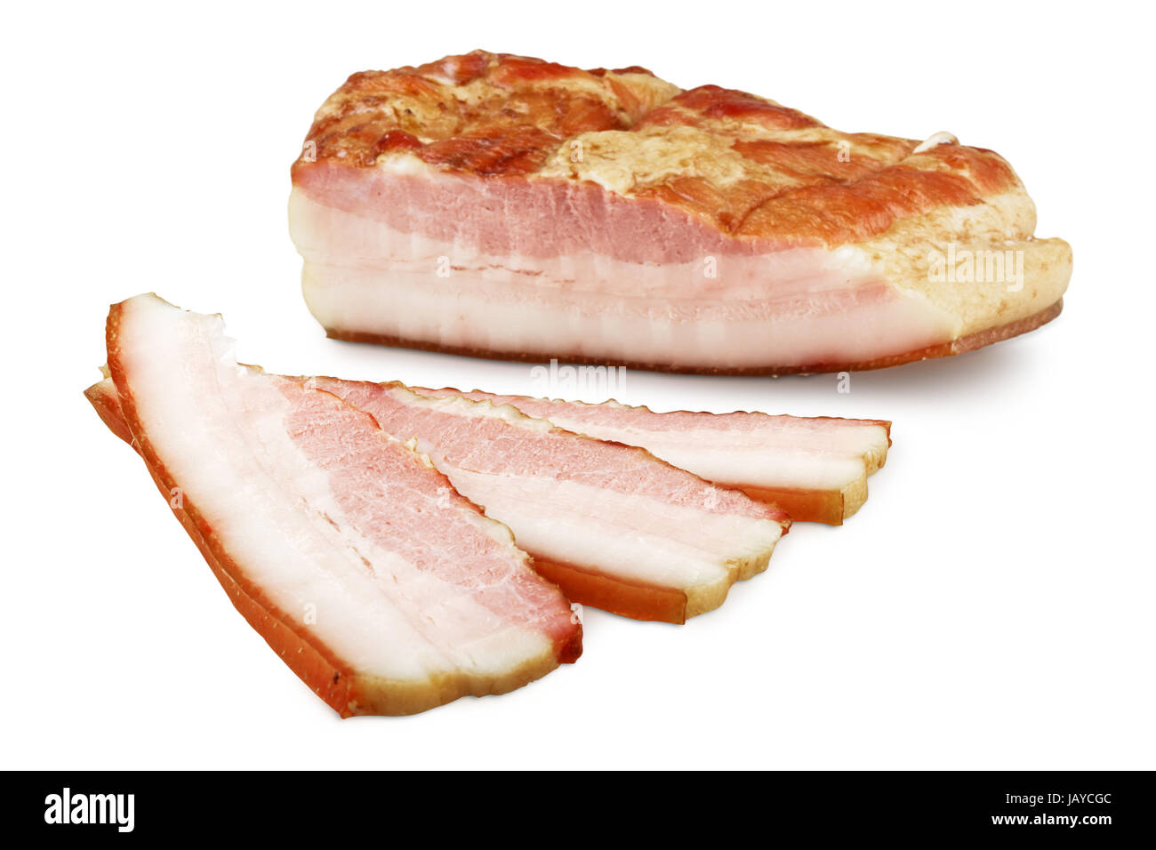 bacon section isolated. Focus on the slices Stock Photo - Alamy