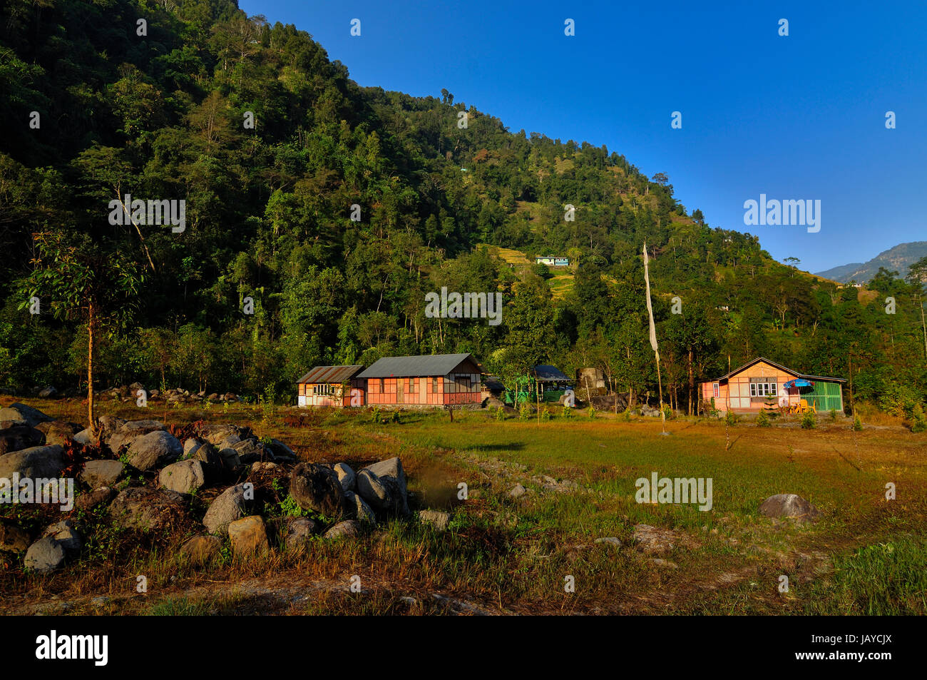 Houses in valley, Reshikhola, Sikkim Stock Photo - Alamy