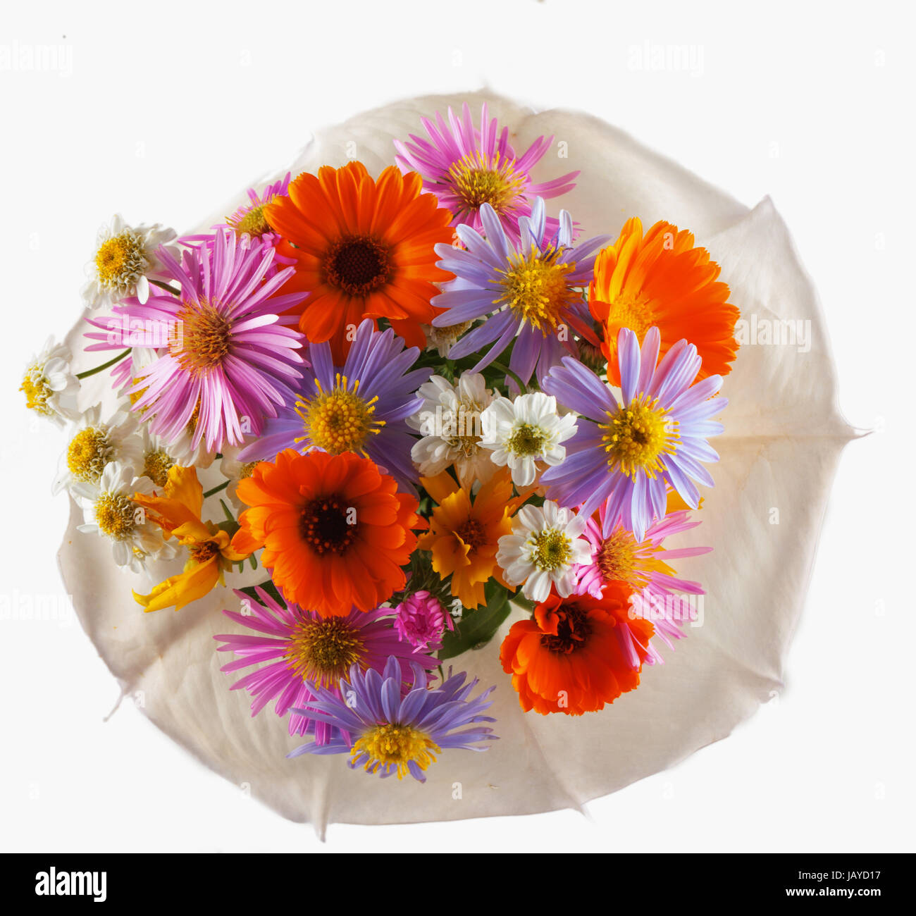 Flowers bunch seen from above, isolated over white Stock Photo - Alamy