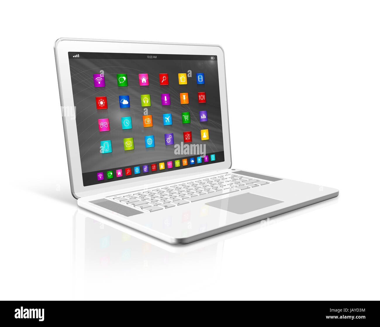 3D Laptop Computer - apps icons interface - isolated on white with ...