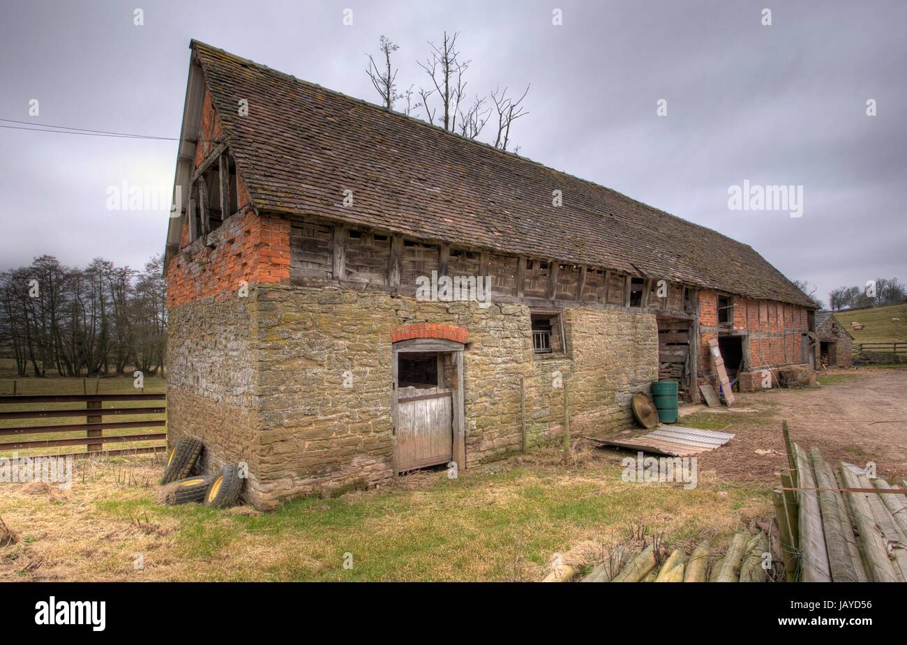 Stone barn with traditional wattle infill panels, Shropshire, England ...