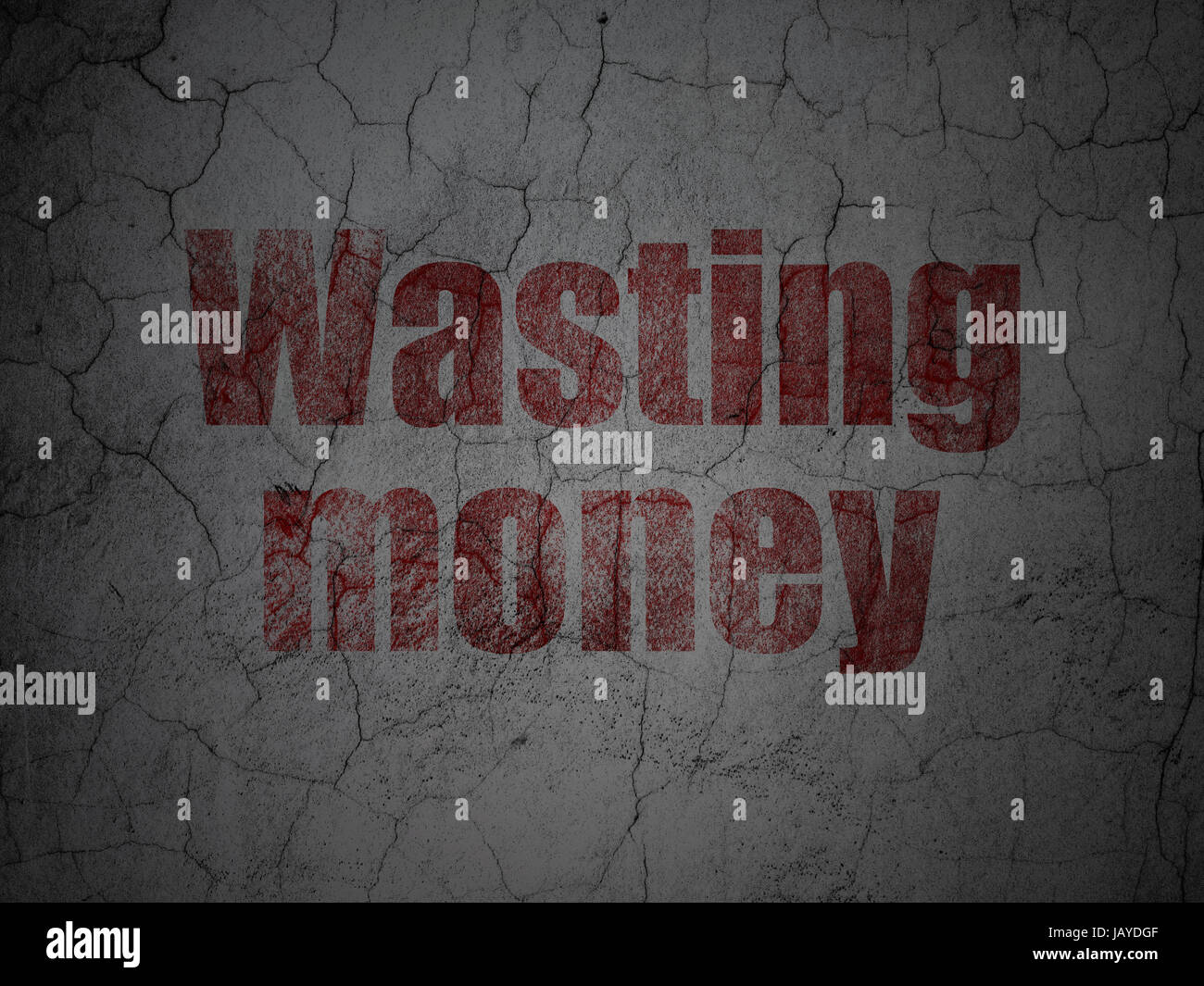 Banking concept: Red Wasting Money on grunge textured concrete wall ...