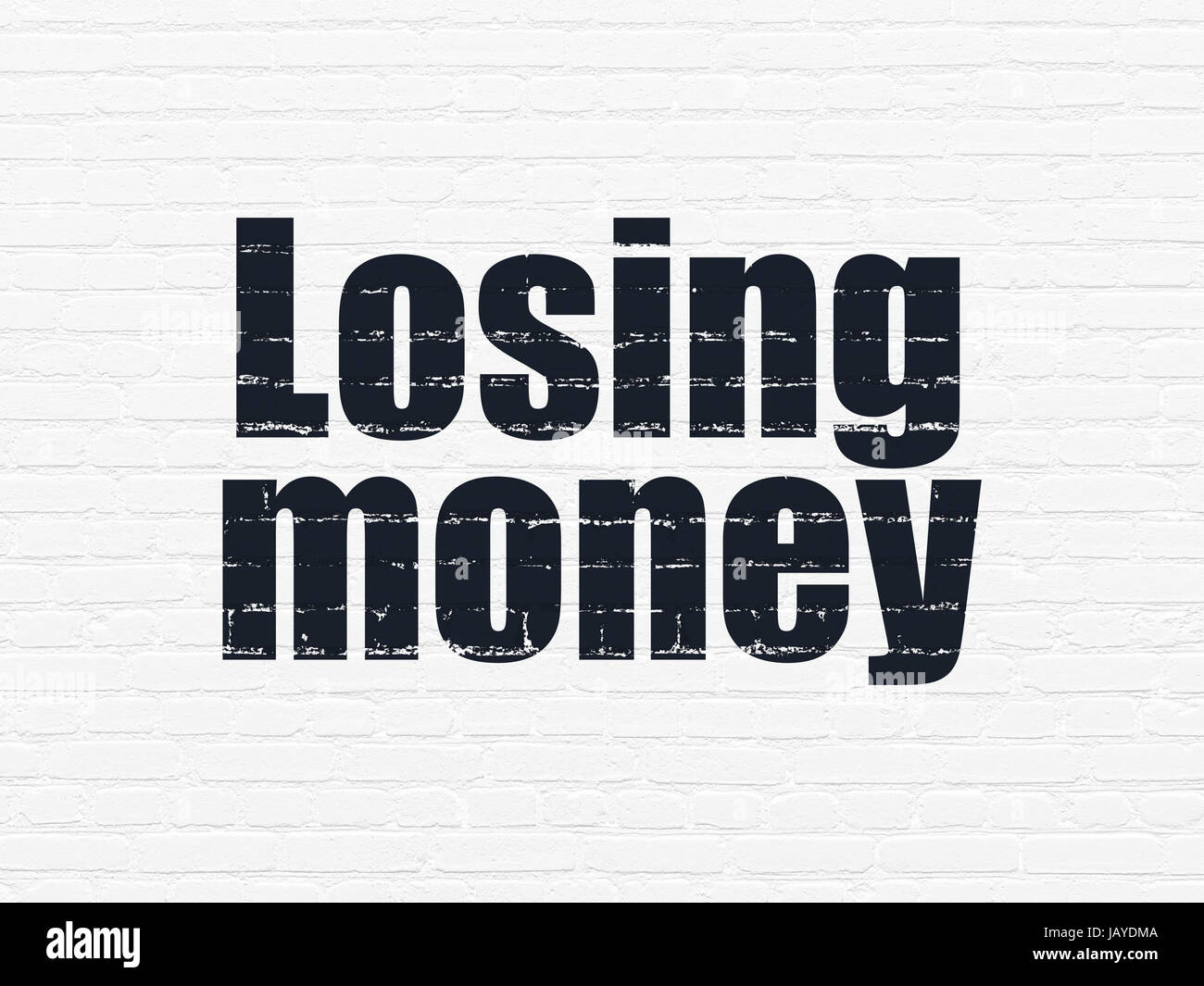 Currency concept: Painted black text Losing Money on White Brick wall ...