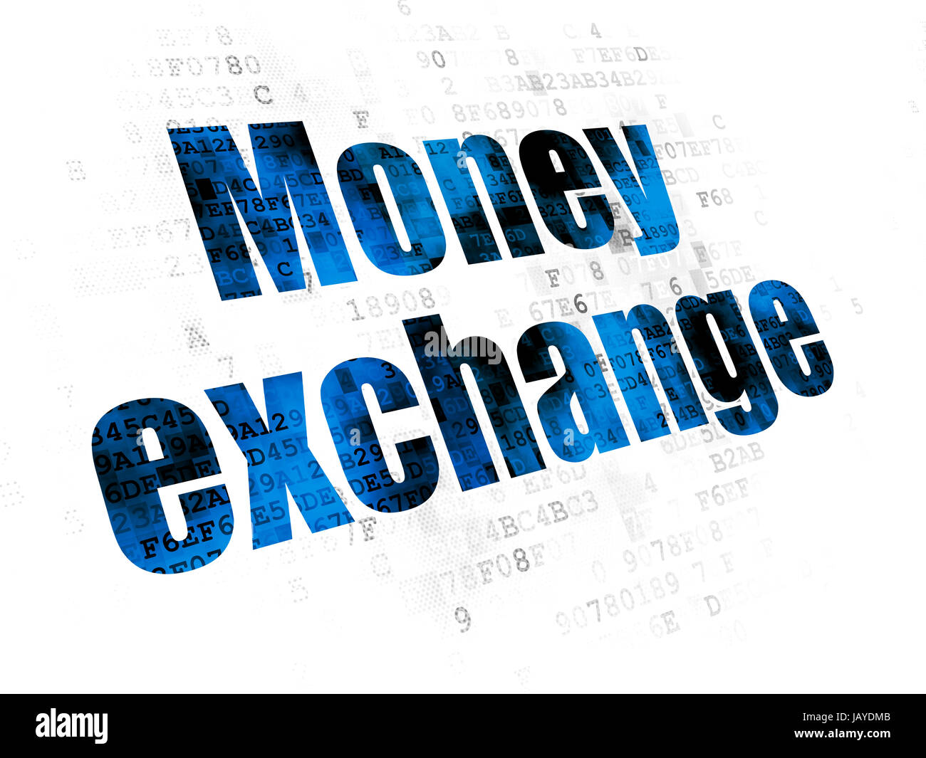 Money concept: Pixelated blue text Money Exchange on Digital background ...