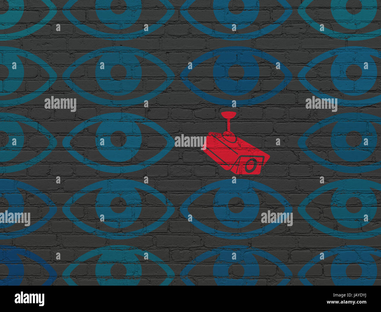 Protection concept: rows of Painted blue eye icons around red cctv ...