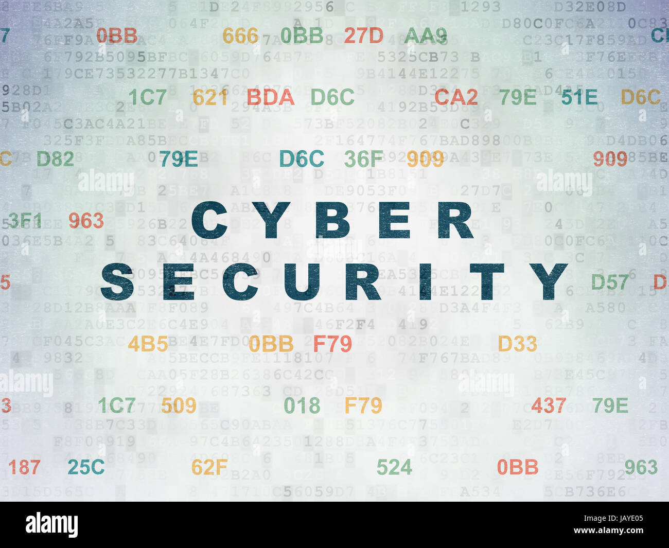 Protection concept: Painted blue text Cyber Security on Digital Data Paper background with ...