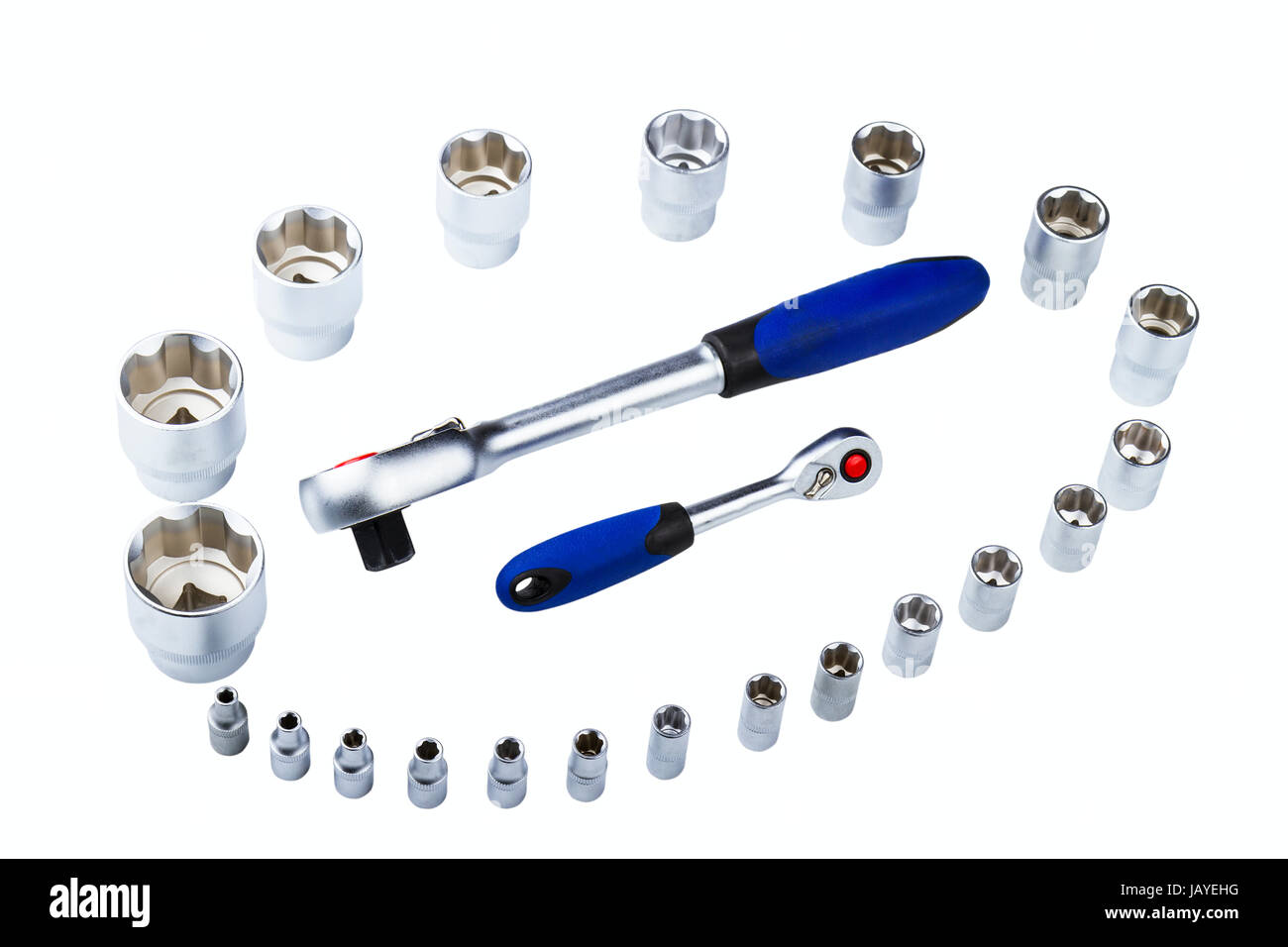 set of socket wrenches isolated on white background Stock Photo - Alamy