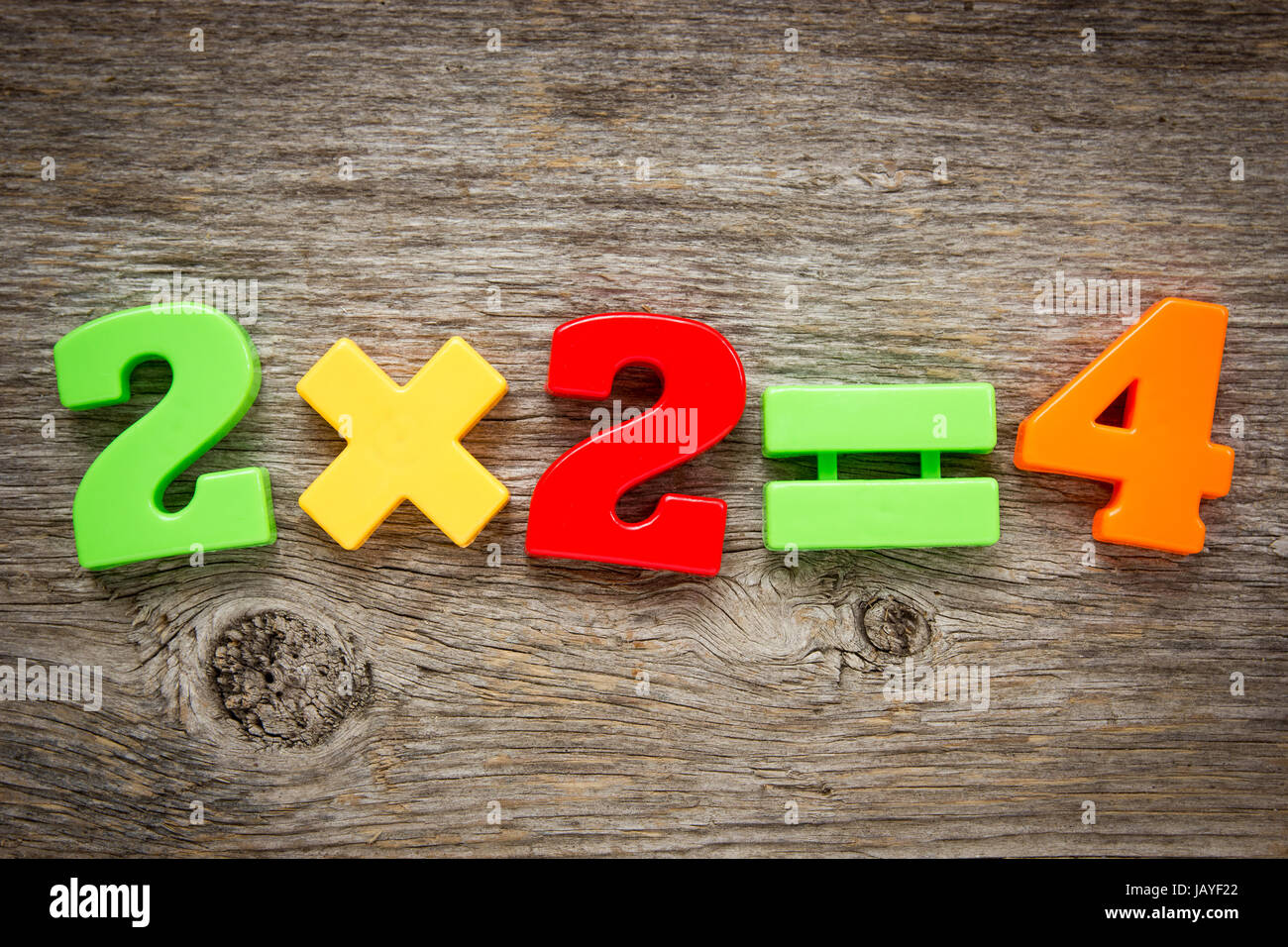 Math example with numbers magnets on a wood background Stock Photo - Alamy