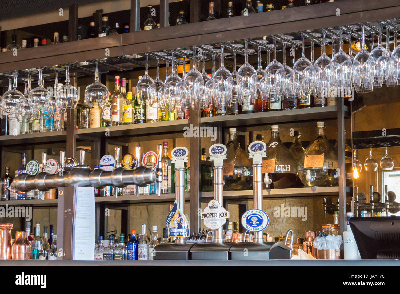 Pier Hotel Navyard gin library bar, Harwich Essex England Stock Photo ...