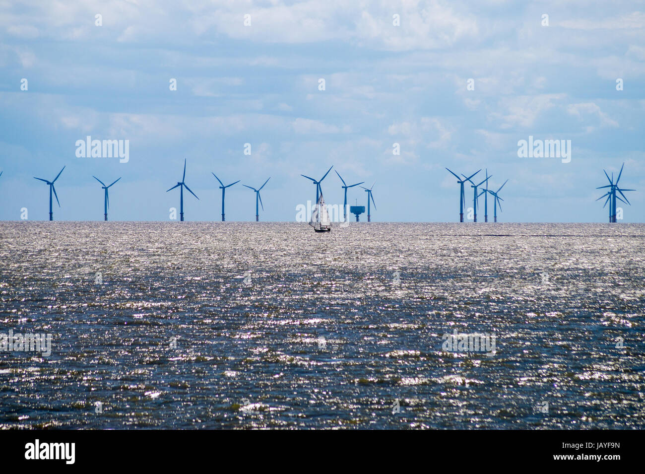 Gunfleet Sands wind turbine array, Frinton-on-Sea, Essex, England Stock ...