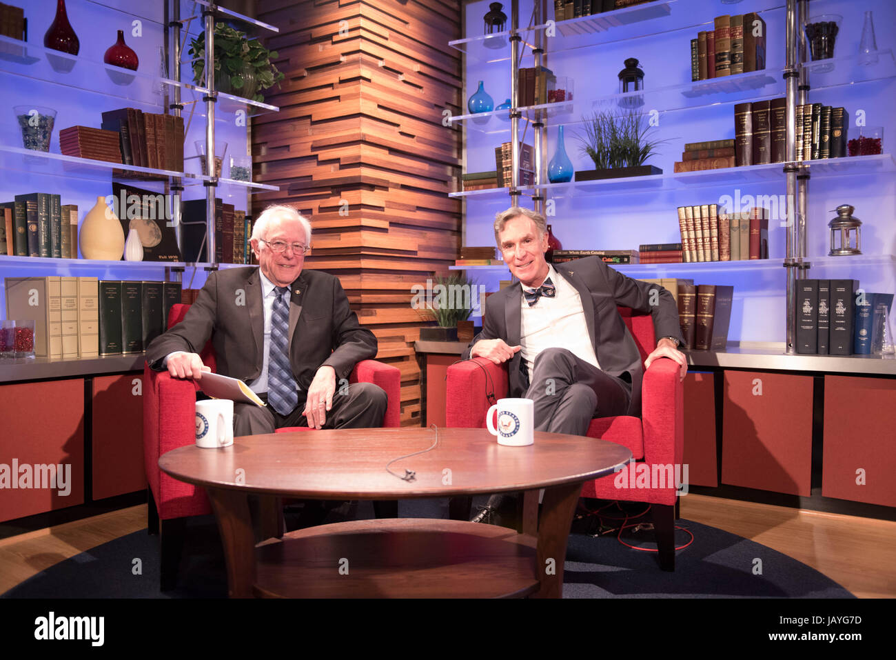 U.S. Senator Bernie Sanders of Vermont, left, with Bill Nye the science ...