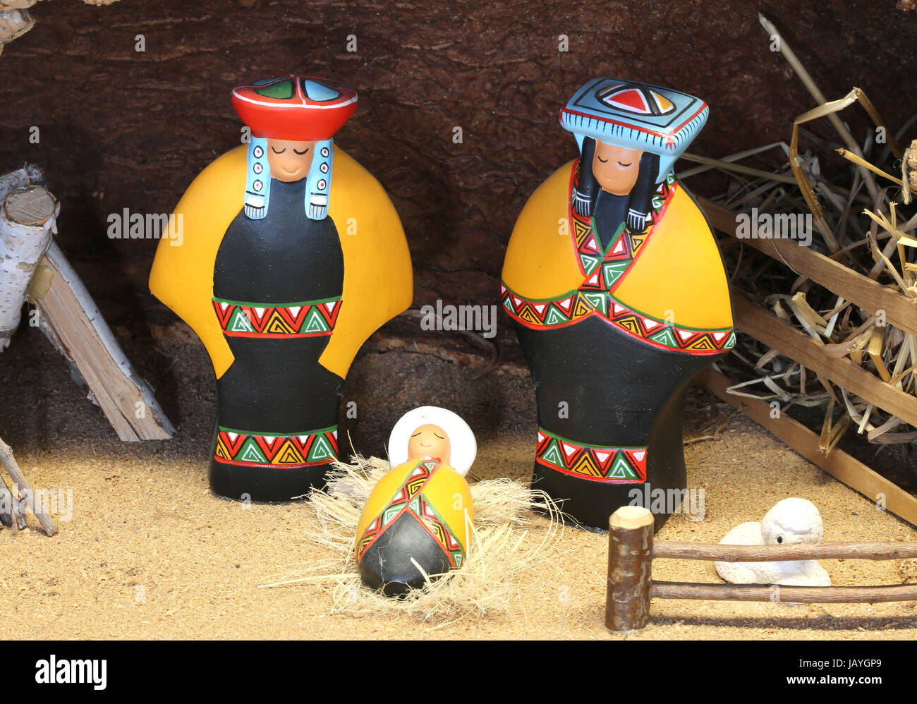 Mexican Nativity scene with holy family in South American style in ...