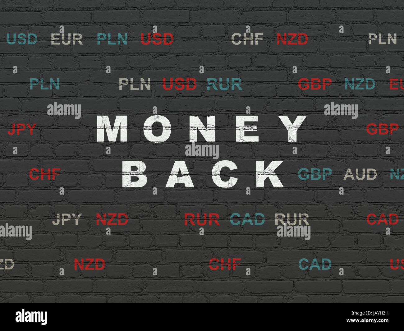 Finance concept: Painted white text Money Back on Black Brick wall ...
