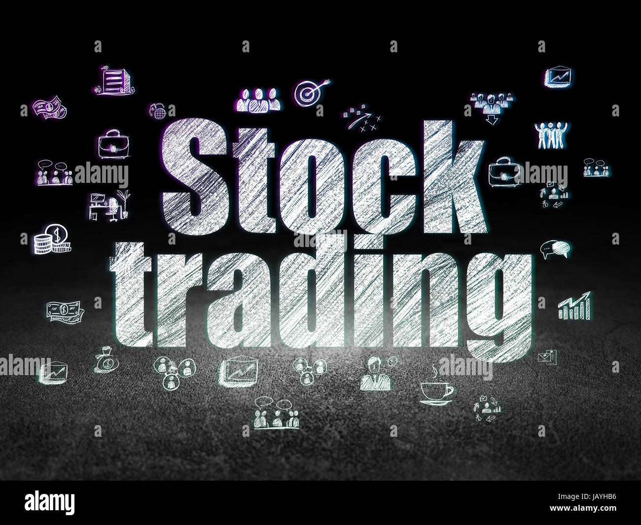 Finance concept: Glowing text Stock Trading, Hand Drawn Business Icons ...